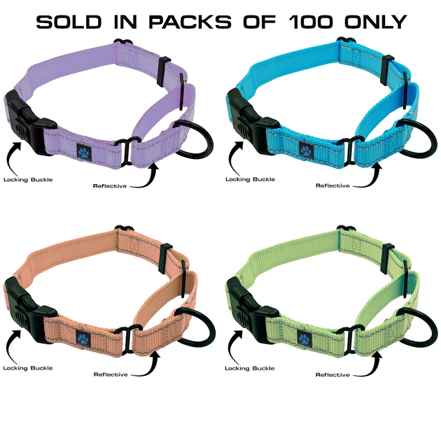 100 Pack - Mixed Color & Mixed Size NYLON Martingale Collars | Max and Neo